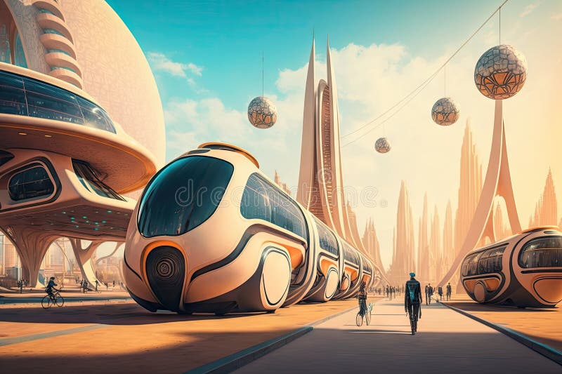 Futuristic City with Public Transportation System of Driverless ...