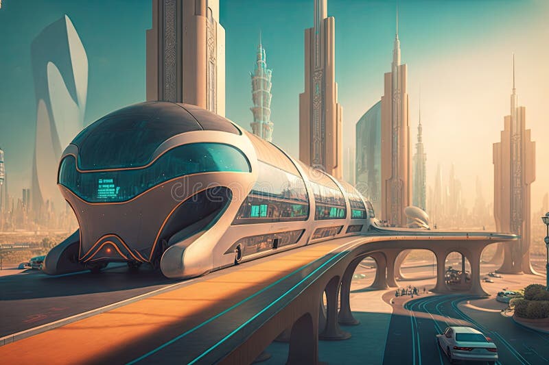 Futuristic City with Public Transportation System of Driverless ...