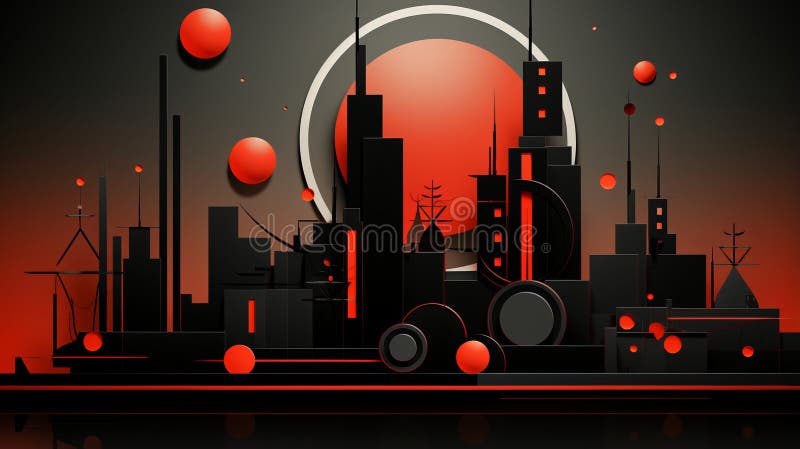 A Futuristic City with Red and Black Buildings Stock Illustration ...