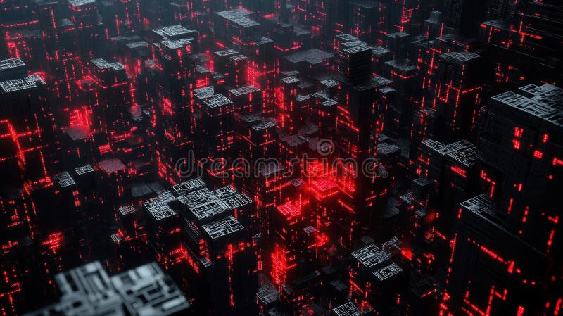 A Futuristic City with Red Lights and a Black Background Stock ...