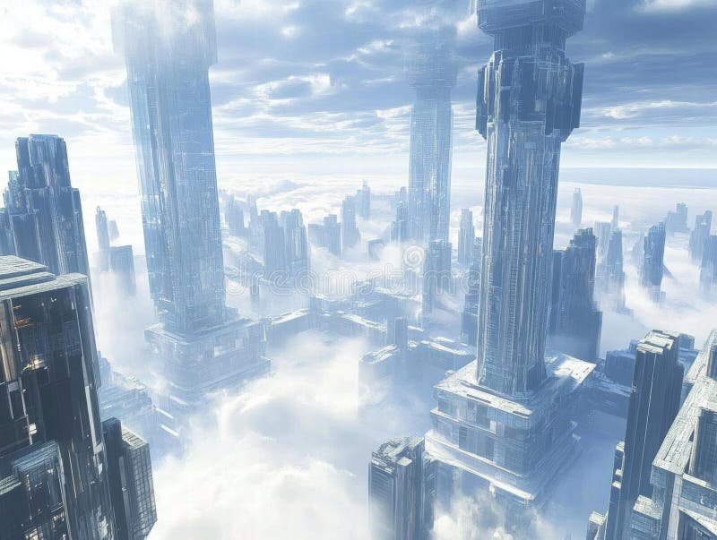 Futuristic Cloud City Aerial View Sci Fi Architecture Stock Photos ...