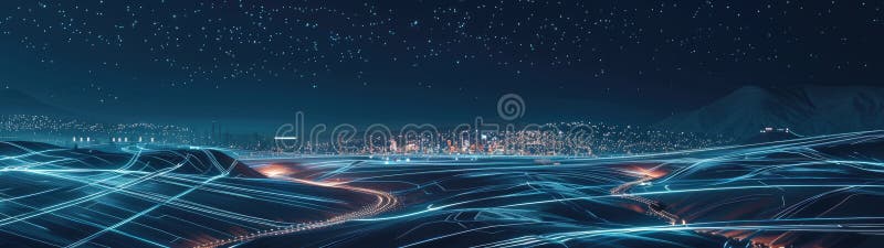 A Futuristic City Rising from a Desert Landscape, Illuminated by a Web ...
