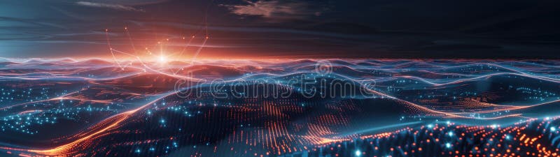 A Futuristic City Rising from a Desert Landscape, Illuminated by a Web ...