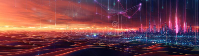 A Futuristic City Rising from a Desert Landscape, Illuminated by a Web ...