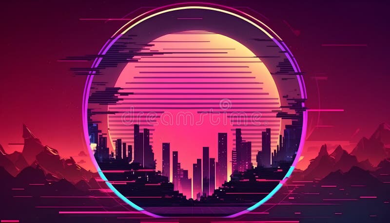 Futuristic City in 80s Style. Vector Illustration Stock Illustration ...