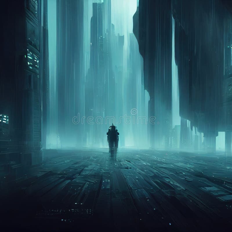 Futuristic City Scene in Surreal Shadow, 3D Illustration Stock ...