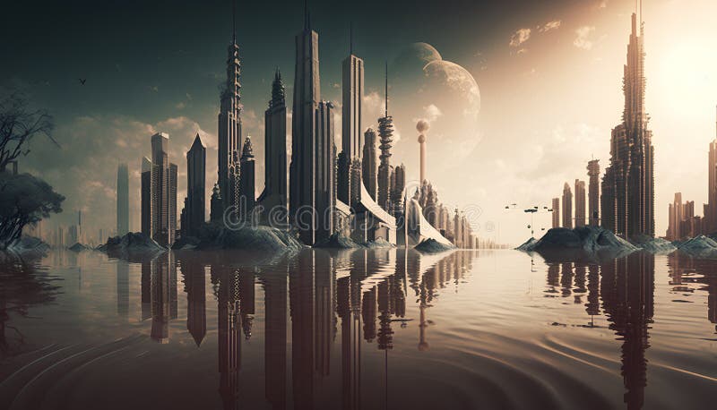 Futuristic City in the Sky. 3d Render Illustration Stock Illustration ...