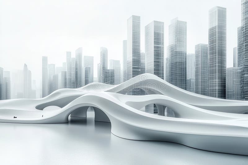 Futuristic City Skyline with Abstract Architecture on White Background ...