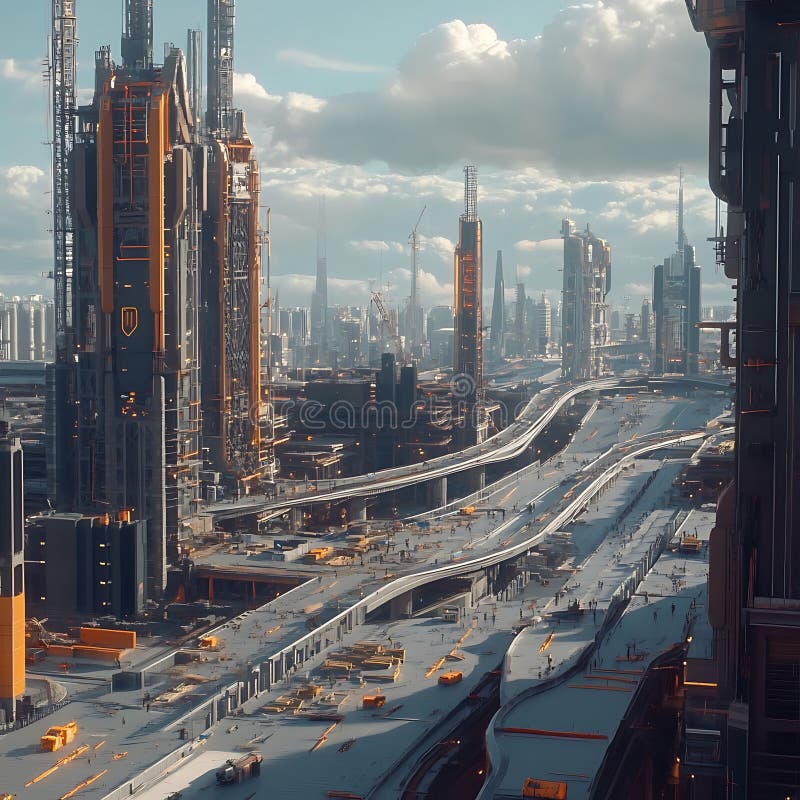 Futuristic City Skyline with Advanced Architecture and Roads Stock ...
