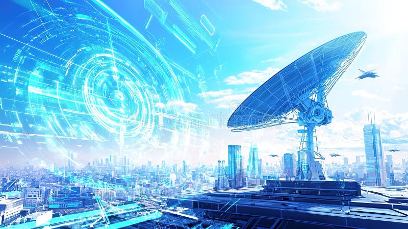 Futuristic City Skyline with Advanced Technology and Satellite ...
