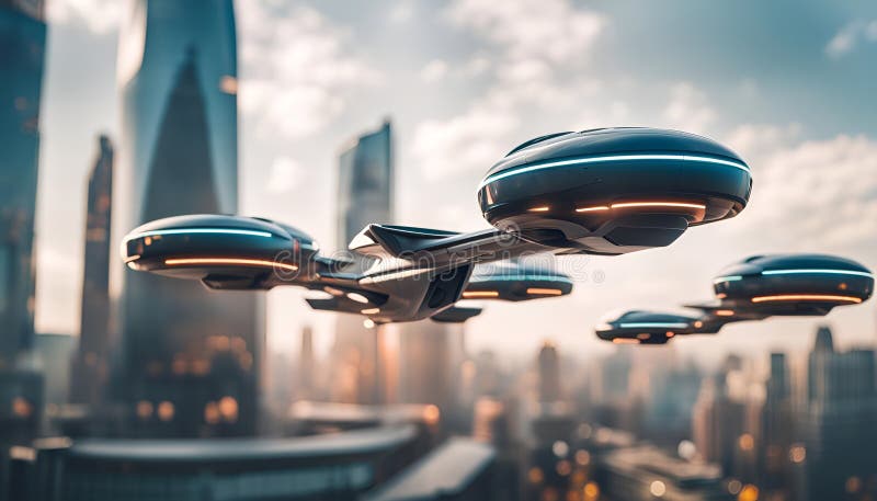 A Futuristic City Skyline with Flying Cars Stock Illustration ... A Futuristic City Skyline with Flying Cars Stock Illustration ...