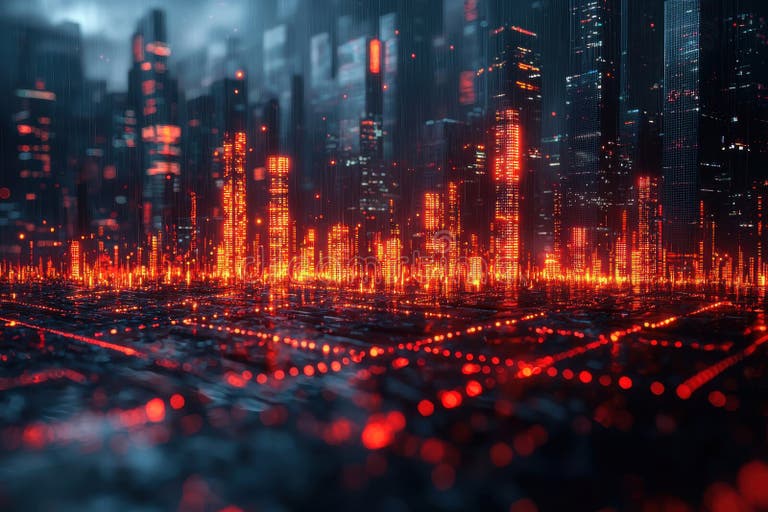 Futuristic City Skyline with Glowing Data Visualization and Trading ...