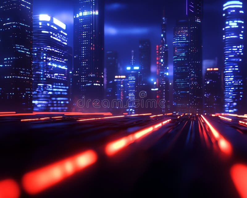 Futuristic City Skyline with Glowing Lights at Night Dynamic and ...