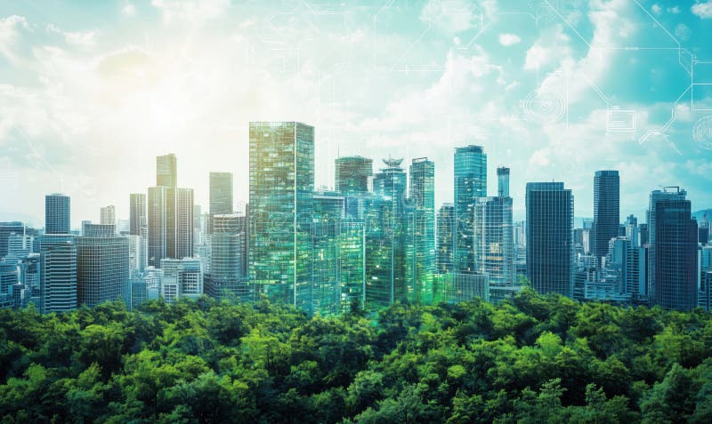 Futuristic City Skyline with Green Technology and Urban Greenery ...