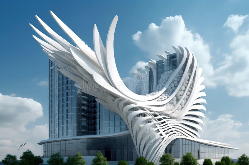 Futuristic City Skyline with High Rise Structures Surrounded by Organic ...