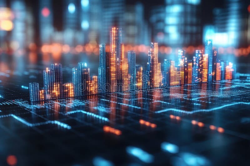 Futuristic City Skyline Represented by Glowing Data Visualizations at ...