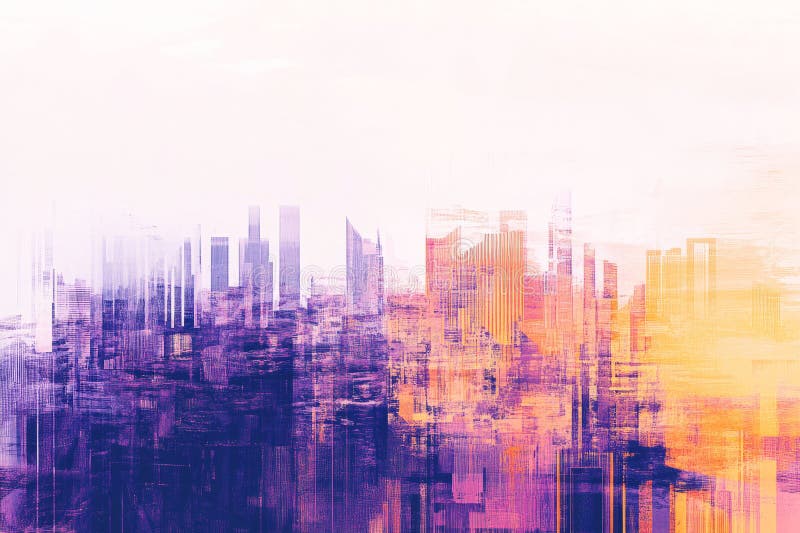 A Futuristic City Skyline in Risograph Print, with Glitchy Distortions ...