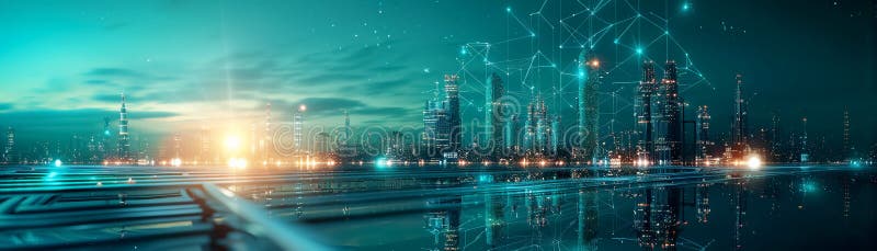 Futuristic City Skyline with Smart Grid Technology and Glowing Lights ...