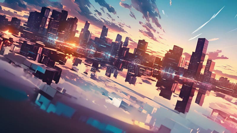 The Futuristic City Skyline Was Reflected in the Calm Waters Below ...