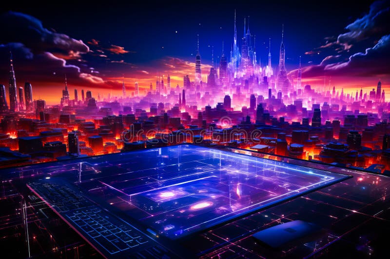 Futuristic City with Soccer Field in the Foreground. Generative AI ...