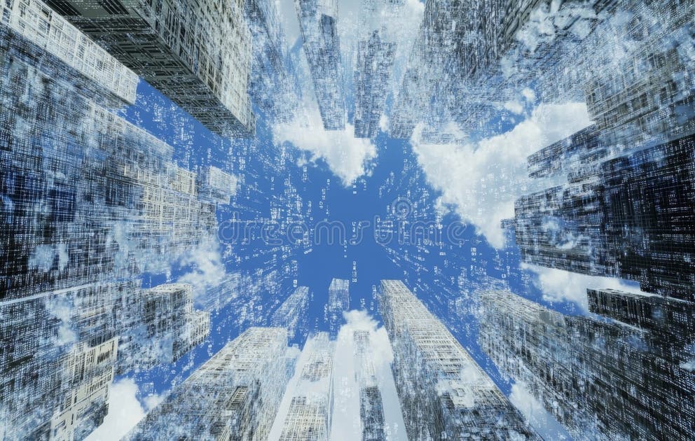 A Futuristic City Street with a Blue Hue and Binary Code Patterned Road ...