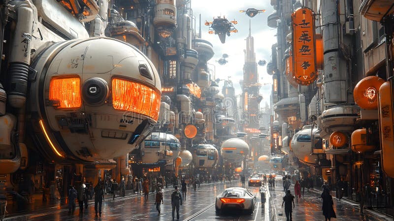 Futuristic City Street Scene Stock Illustration - Illustration of ...