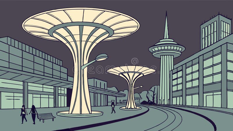 Futuristic City Street Scene with Unique Architectural Structures ...