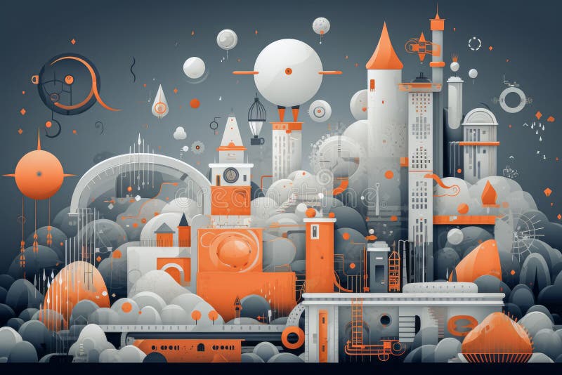 Futuristic City in the Style of Paper Cut Stock Illustration ...