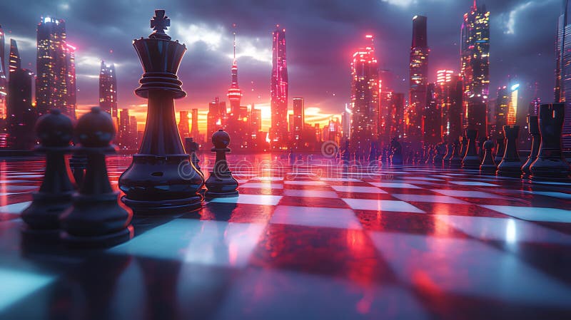 Futuristic City Sunset Chess Game Strategy Stock Illustration ...