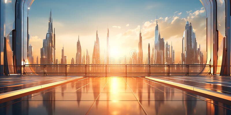 Futuristic City at Sunset. 3D Render Stock Illustration - Illustration ...
