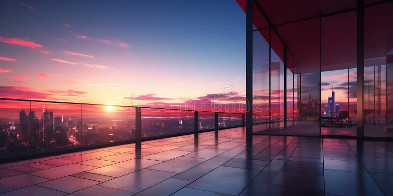 Futuristic City at Sunset. 3D Render Stock Illustration - Illustration ...