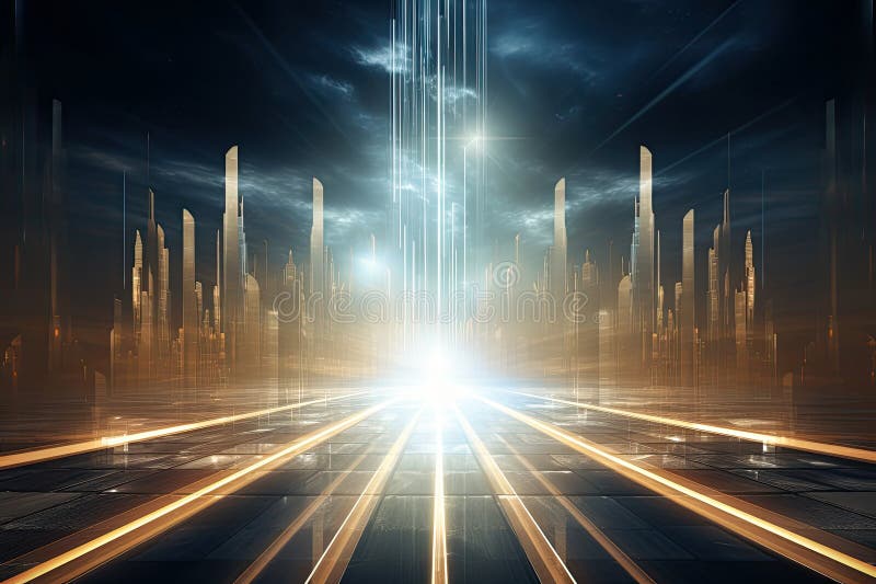 Futuristic City Technology with Speed Light Trails Path through Smart ...