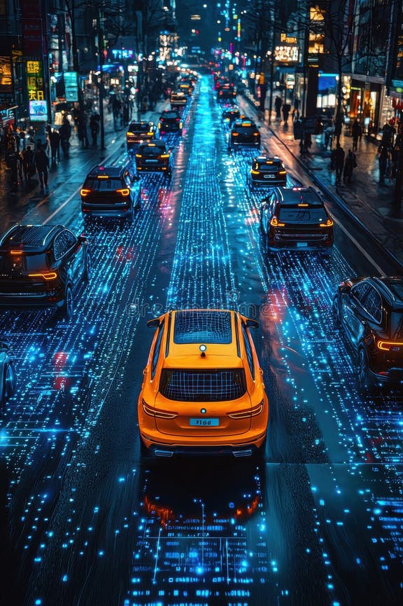 Futuristic City Traffic Flow with Digital Connectivity Visualization ...