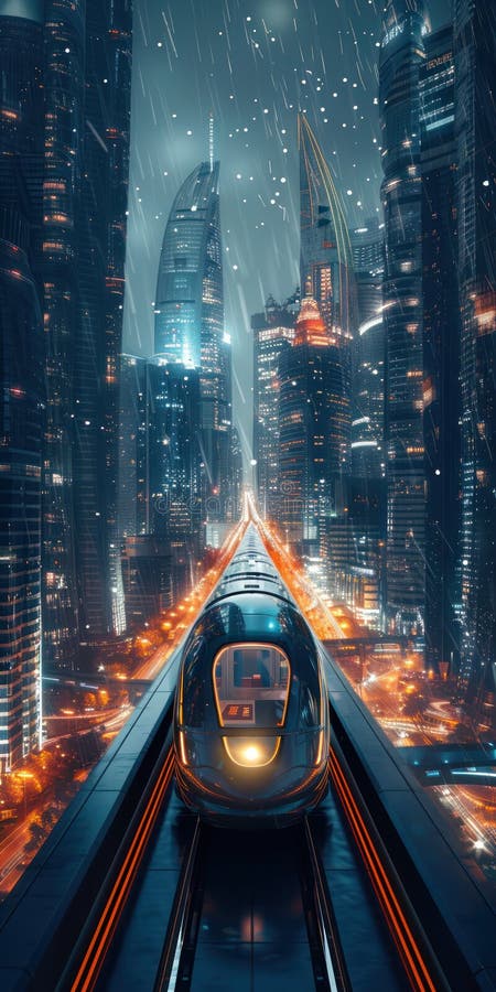 A Futuristic City with a Train Running through it Stock Illustration ...