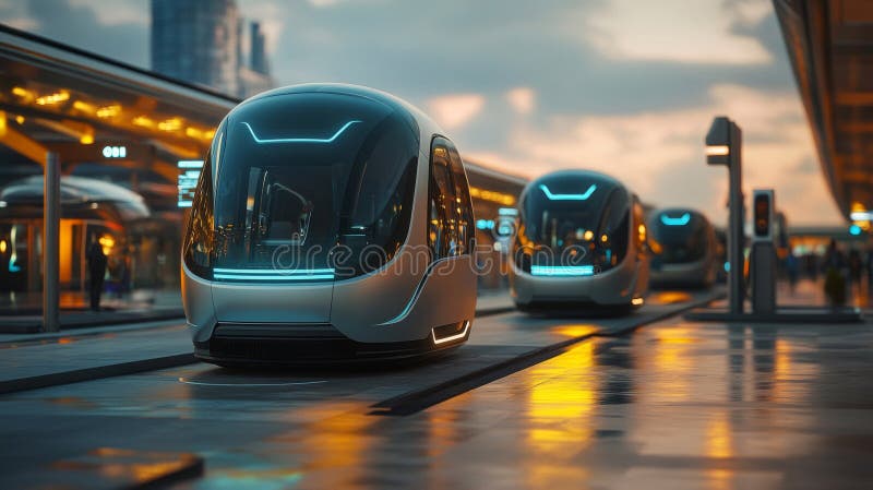Futuristic City Transportation Pods at Night Stock Illustration ...