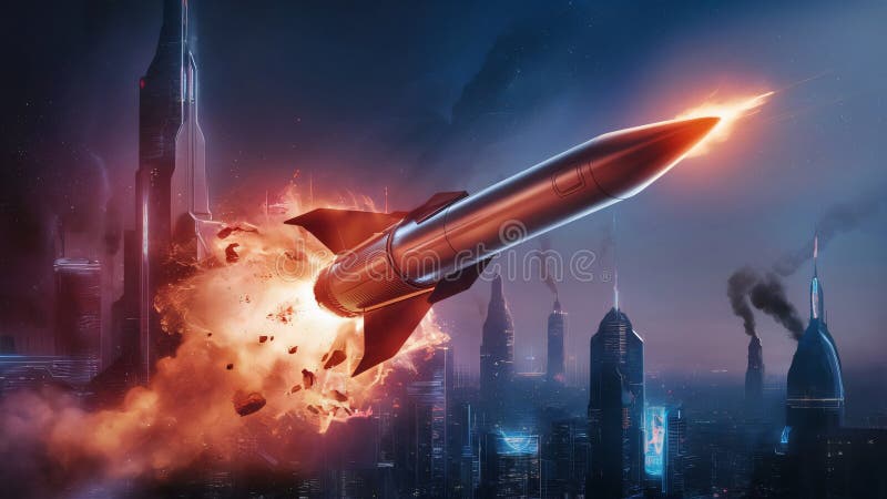 Futuristic City Under Attack, Missile Launch and High Quality Image ...