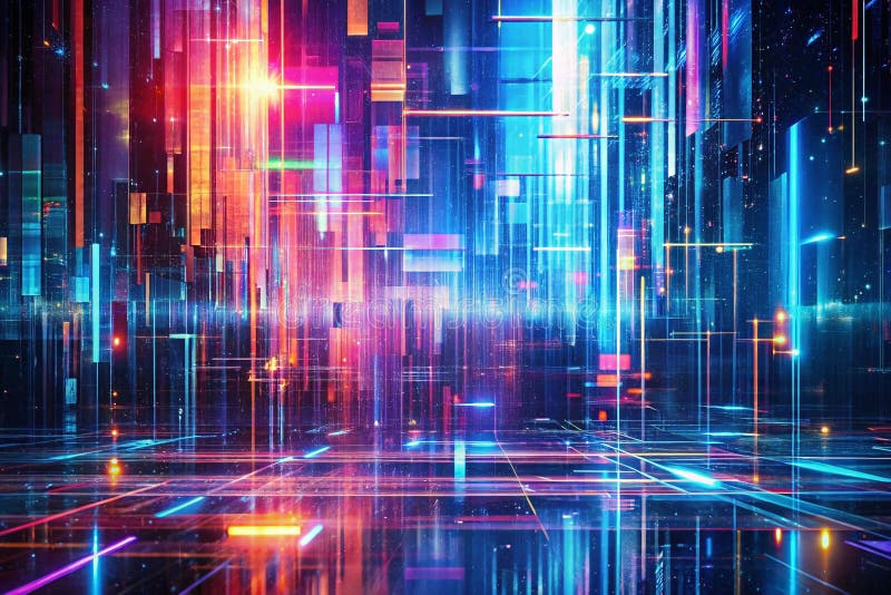 Futuristic City, Vibrant Lights, Digital Art, Abstract Background Stock Illustration ...
