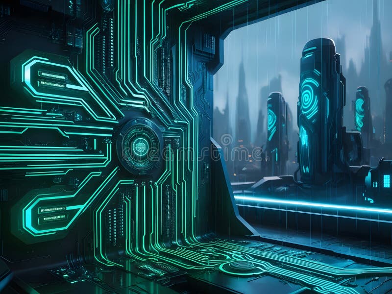 Futuristic City View from a Window. Generative AI Stock Illustration ...