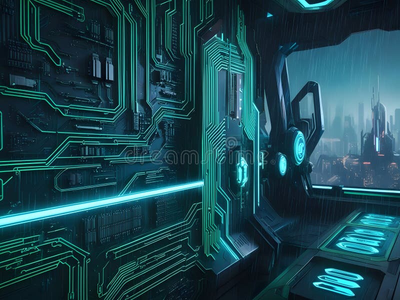 Futuristic City View from a Window. Generative AI Stock Illustration ...