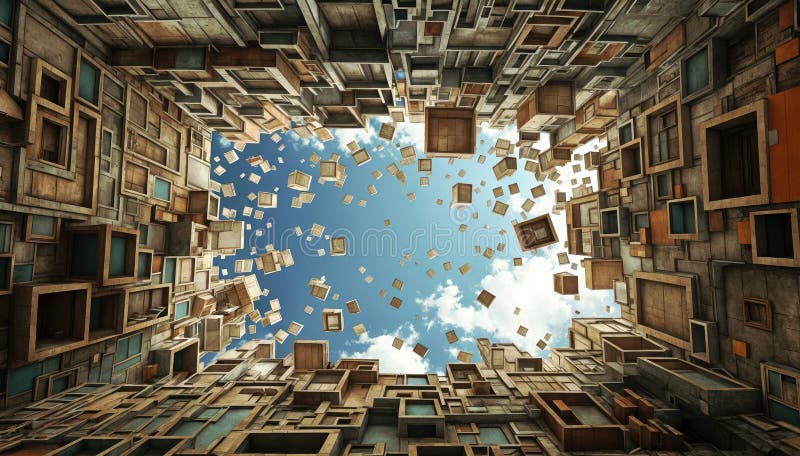 Futuristic City with Windows and a Blue Sky Stock Illustration ...