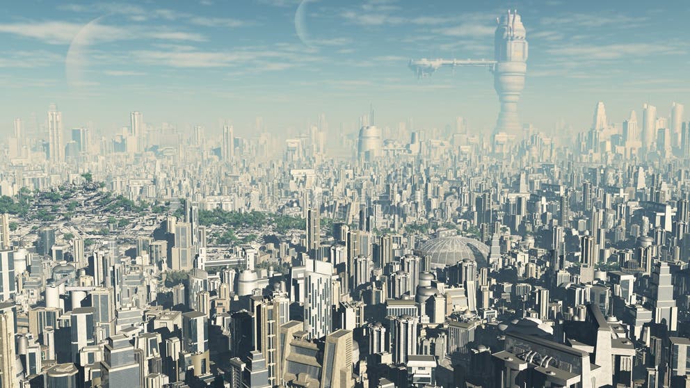 Futuristic Digital Fantasy Cityscape Stock Illustrations – 40,152 ...