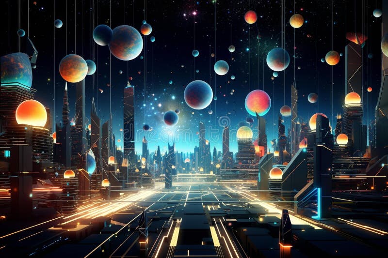 Futuristic Cityscape in Abstract VR World Stock Illustration ...