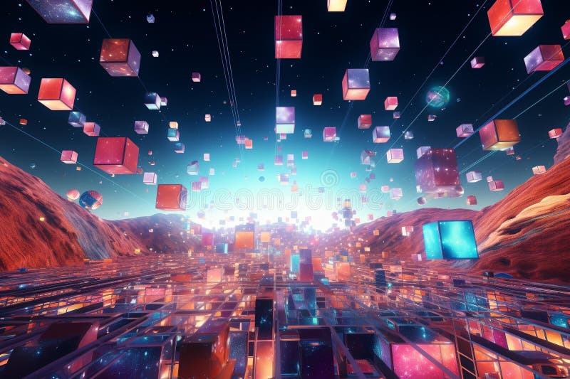 Futuristic Cityscape in Abstract VR World Stock Illustration ...