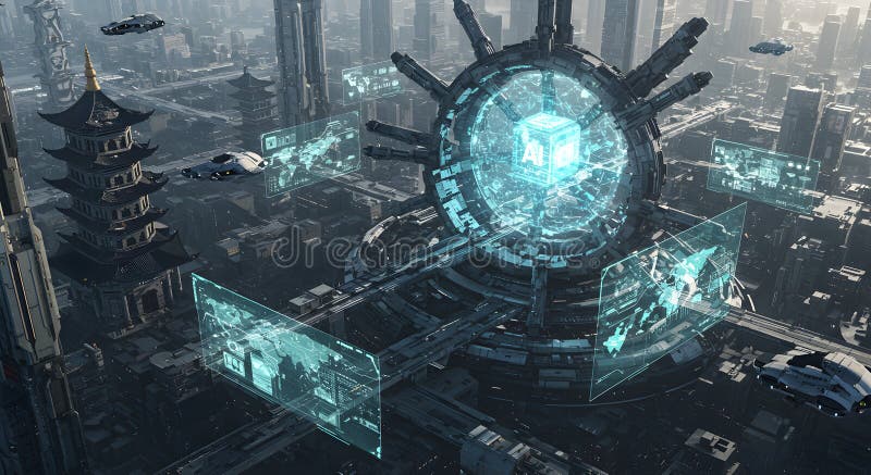 Futuristic Cityscape: Advanced Technology and Ancient Architecture ...