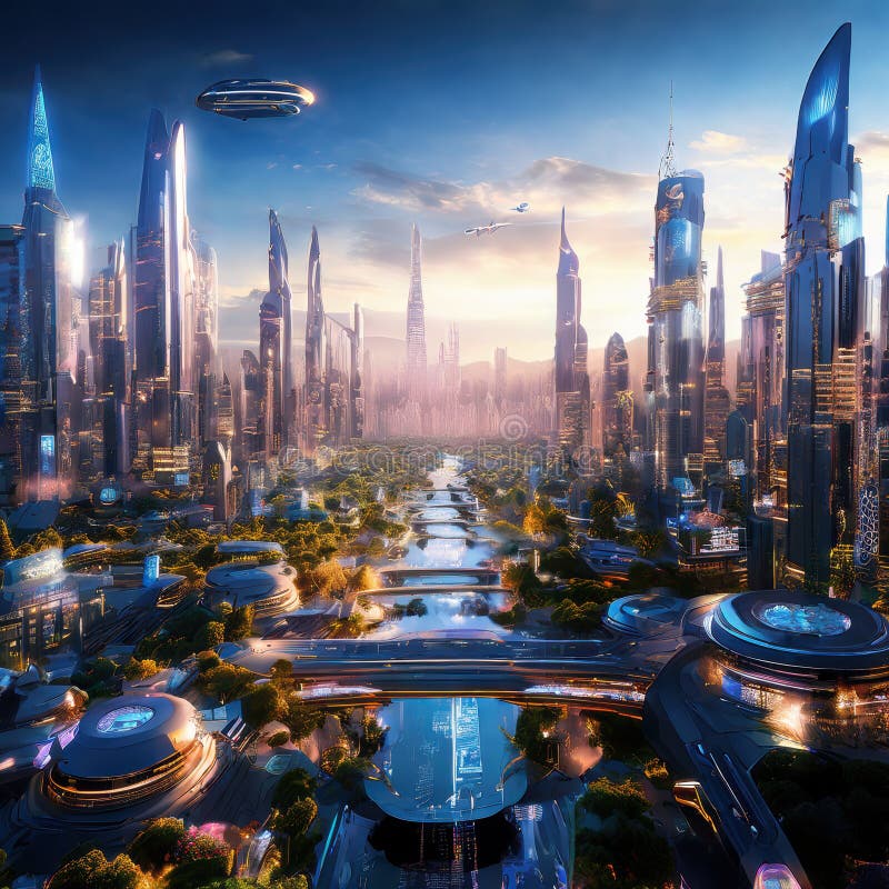 Futuristic Cityscape with Advanced Technology and Architecture Stock ...