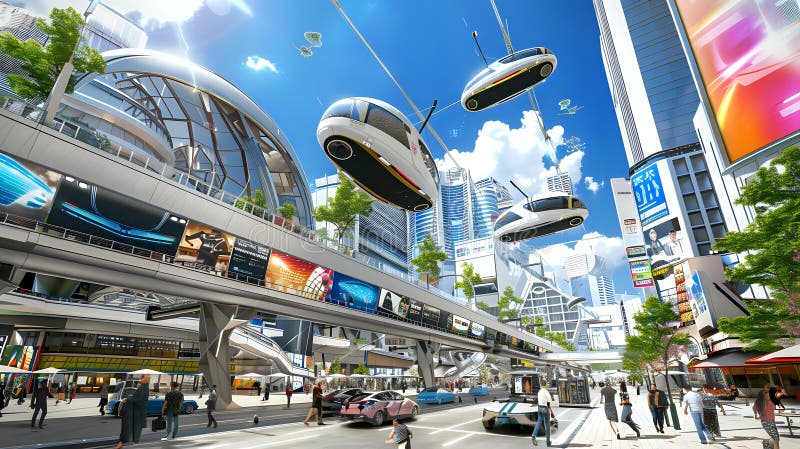 Futuristic Cityscape with Advanced Transport Systems and Vibrant Urban ...