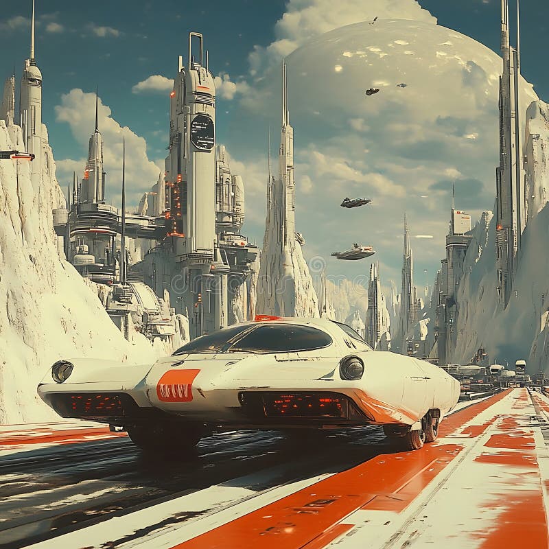 Futuristic Cityscape with Advanced Vehicles and Towering Structures ...