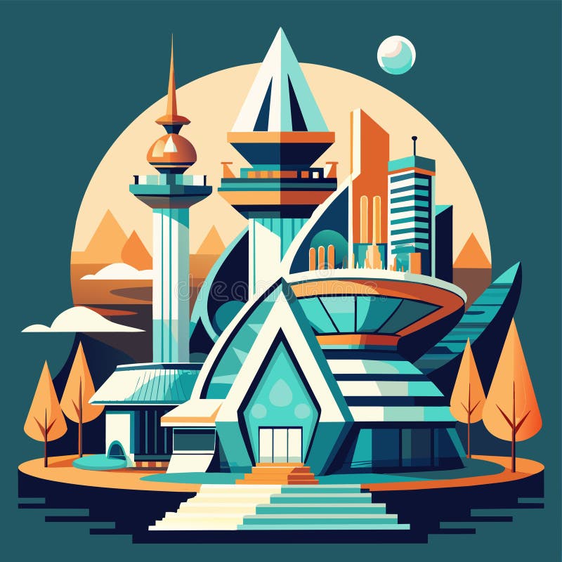 Futuristic Cityscape with Architectural Inspiration and a Bright Moon ...