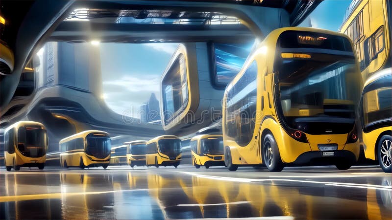Futuristic Cityscape with Autonomous Buses Stock Video - Video of ...