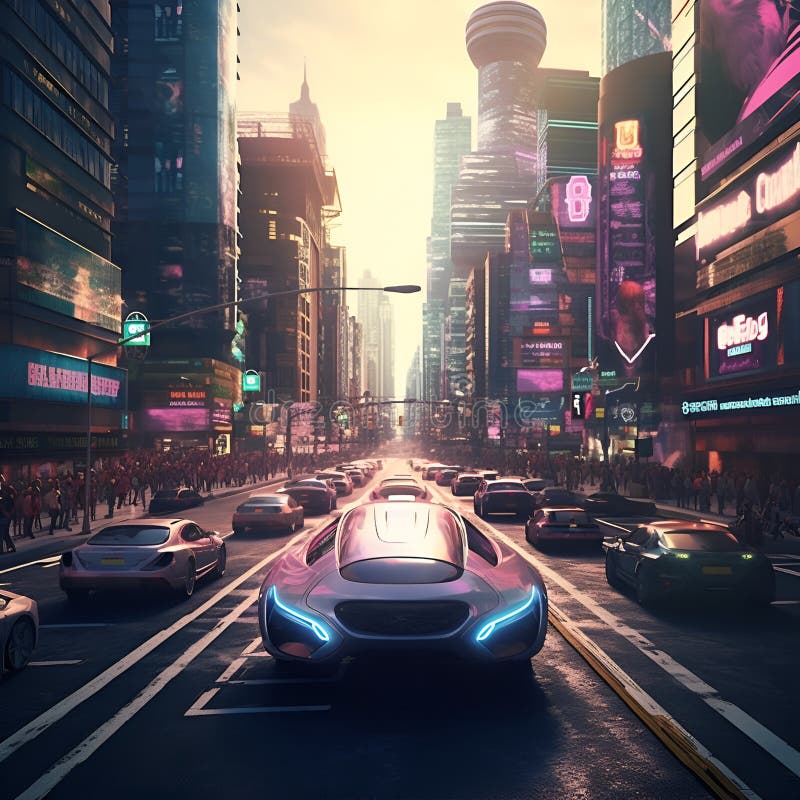 A Futuristic Cityscape with Autonomous Vehicles Navigating Traffic ... A Futuristic Cityscape with Autonomous Vehicles Navigating Traffic ...